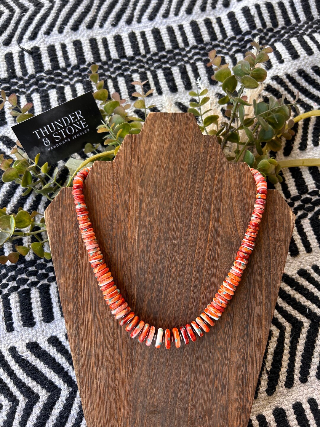 Red and Orange Spiny Oyster Statement Necklace With Tirquoise Drilling ...