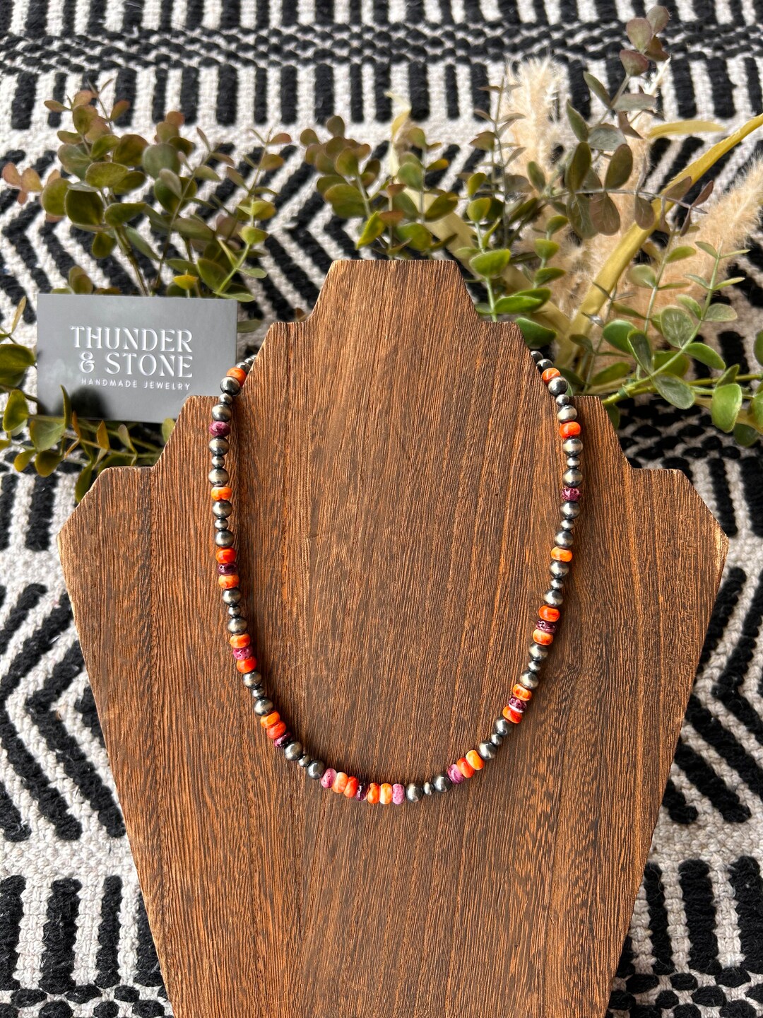 Spiny Oyster Necklace, Sterling Silver Navajo Pearls, One-of-a-kind ...