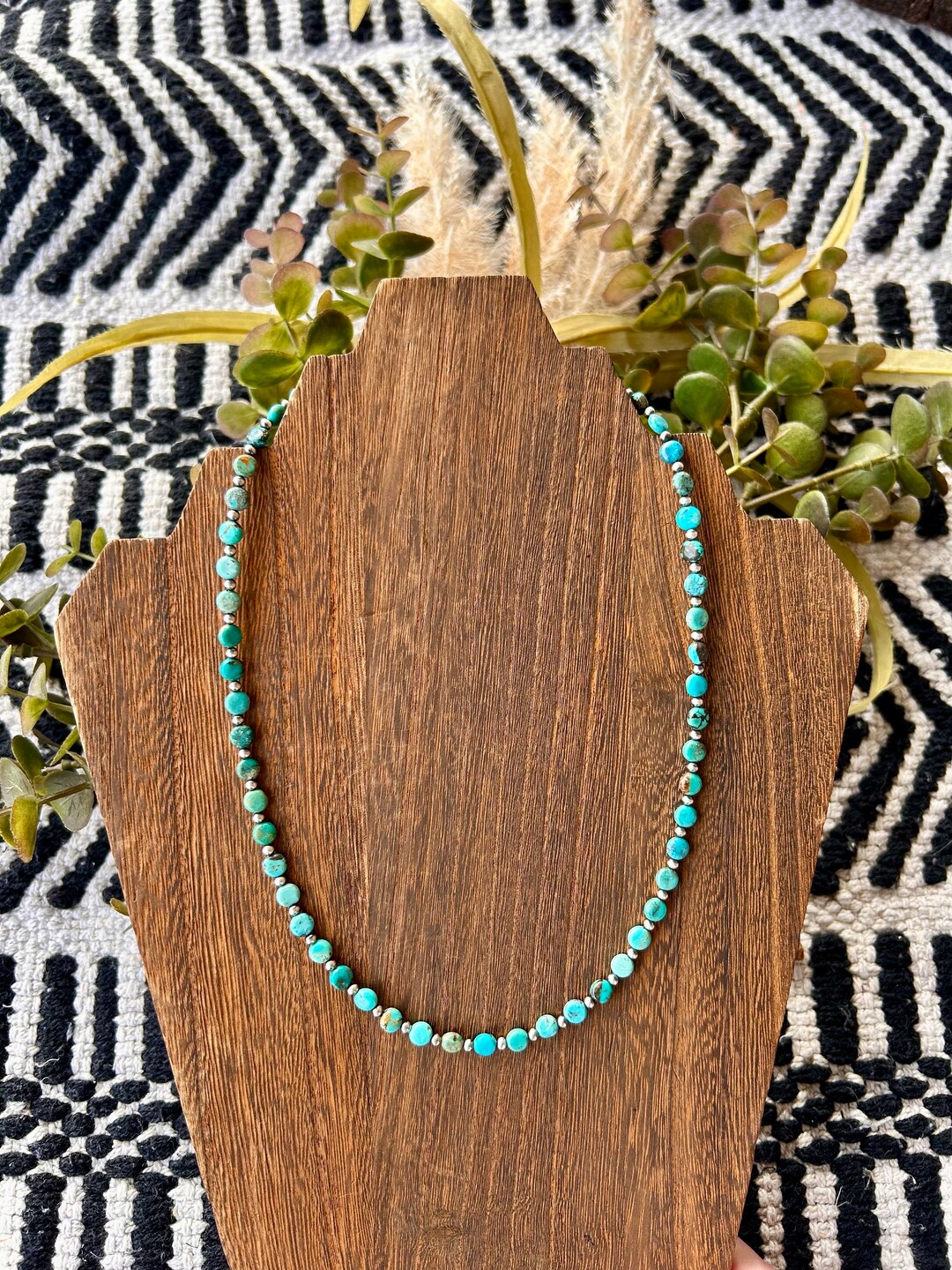 Turquoise and Navajo Pearl Necklace, With 3mm Sterling Silver Navajo ...