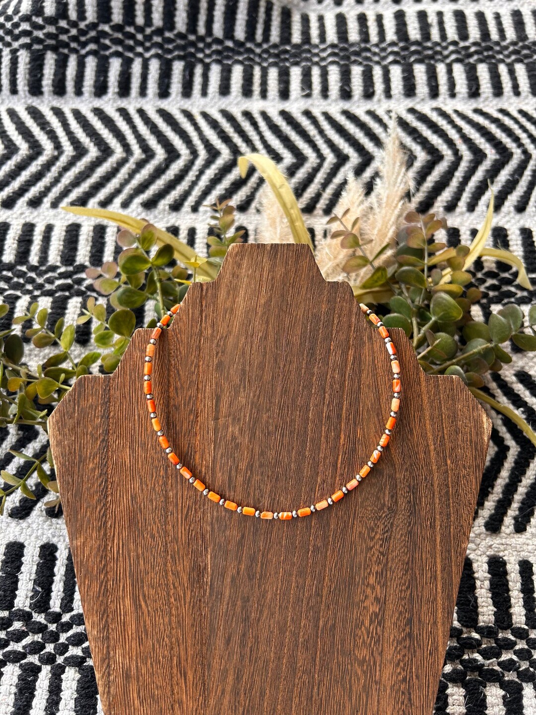 Orange Spiny Oyster Choker Necklace, With Sterling Silver Pearls and ...
