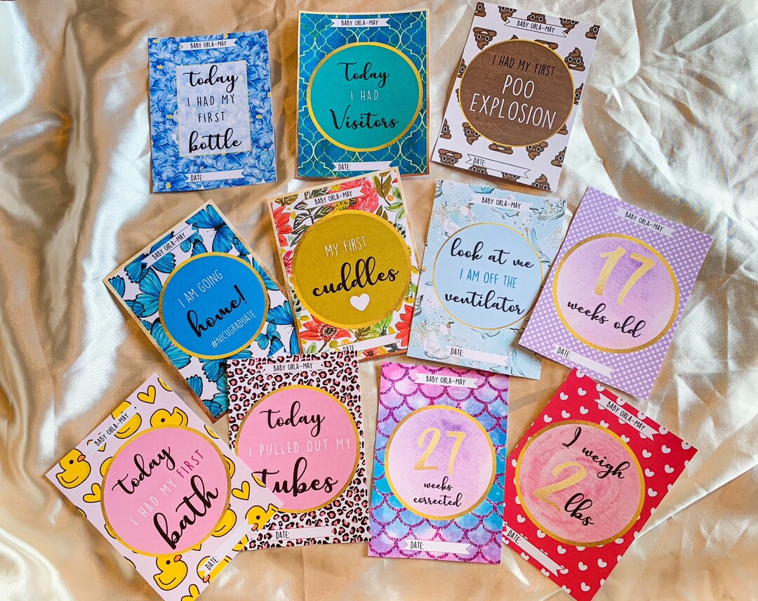 40 NICU Girls Neonatal Milestone Cards Achievement Cards Premature ...