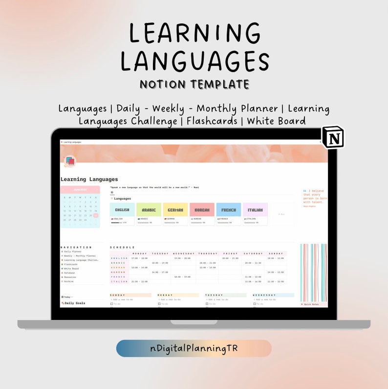 Learning Language Notion Template | Notion Learning Template | Notion ...
