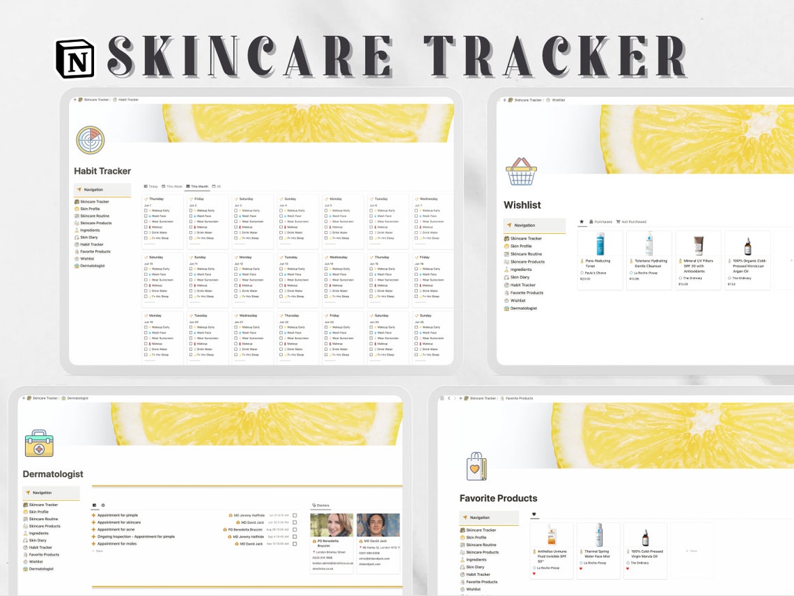 Skincare Tracker Notion Template, Skincare Manager Notion, Skincare ...