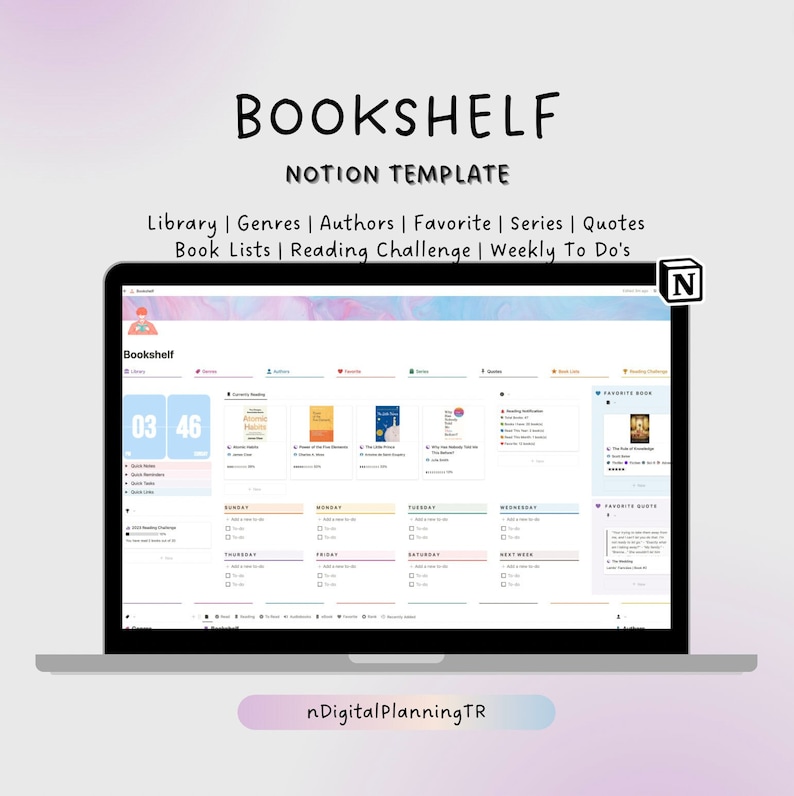 Bookshelf Notion Template | Notion Reading Journal Template | Book ...
