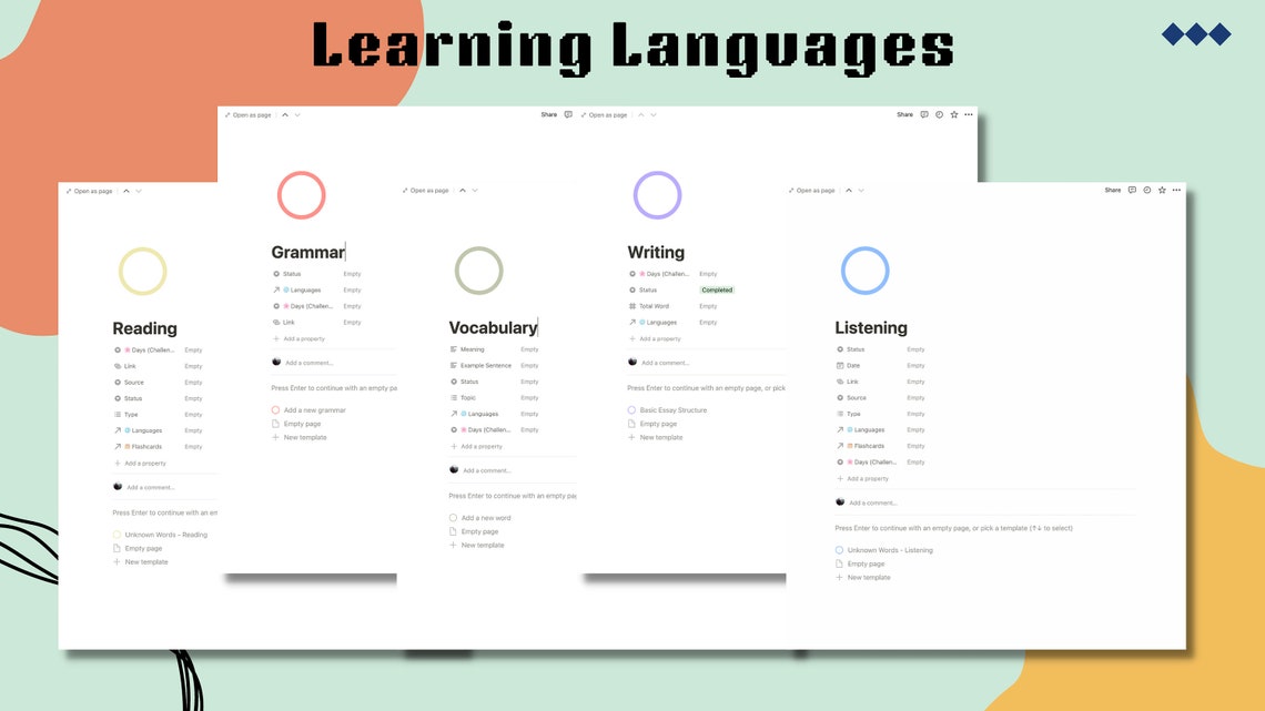 Learning Language Notion Template | Notion Learning Template | Notion ...