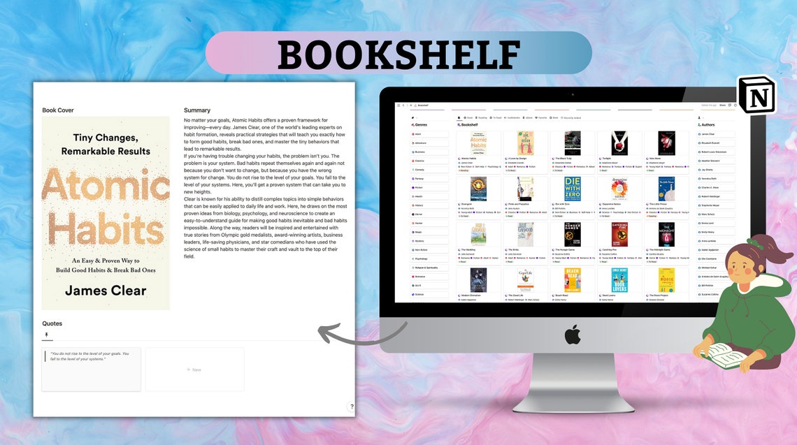 Bookshelf Notion Template | Notion Reading Journal Template | Book Tracker | Book Journal ...