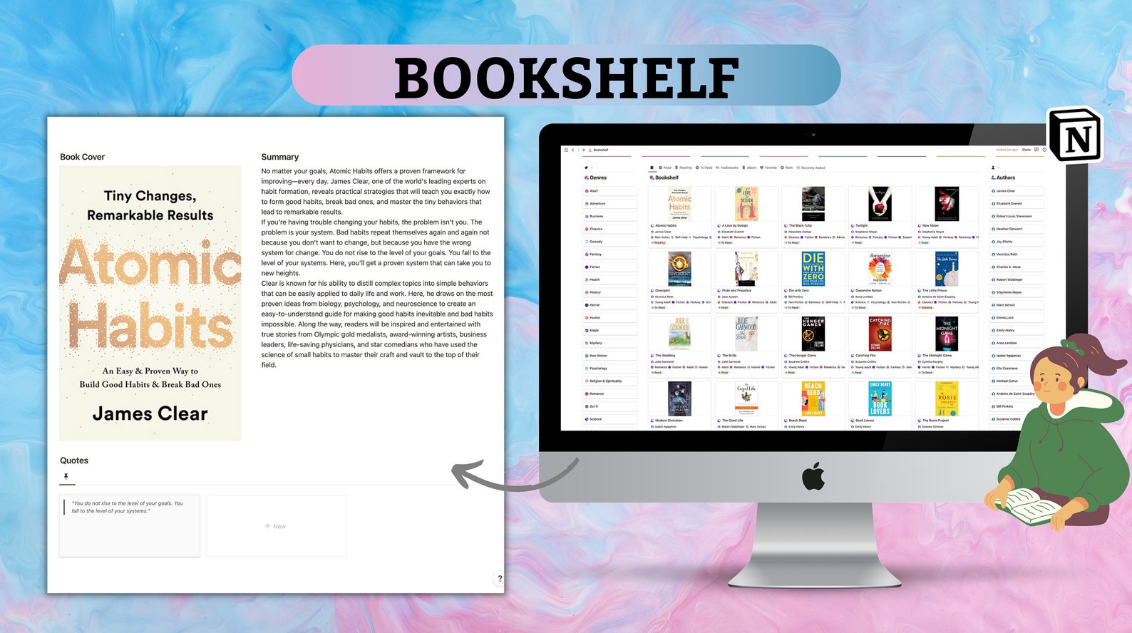 Bookshelf Notion Template | Notion Reading Journal Template | Book Tracker | Book Journal ...