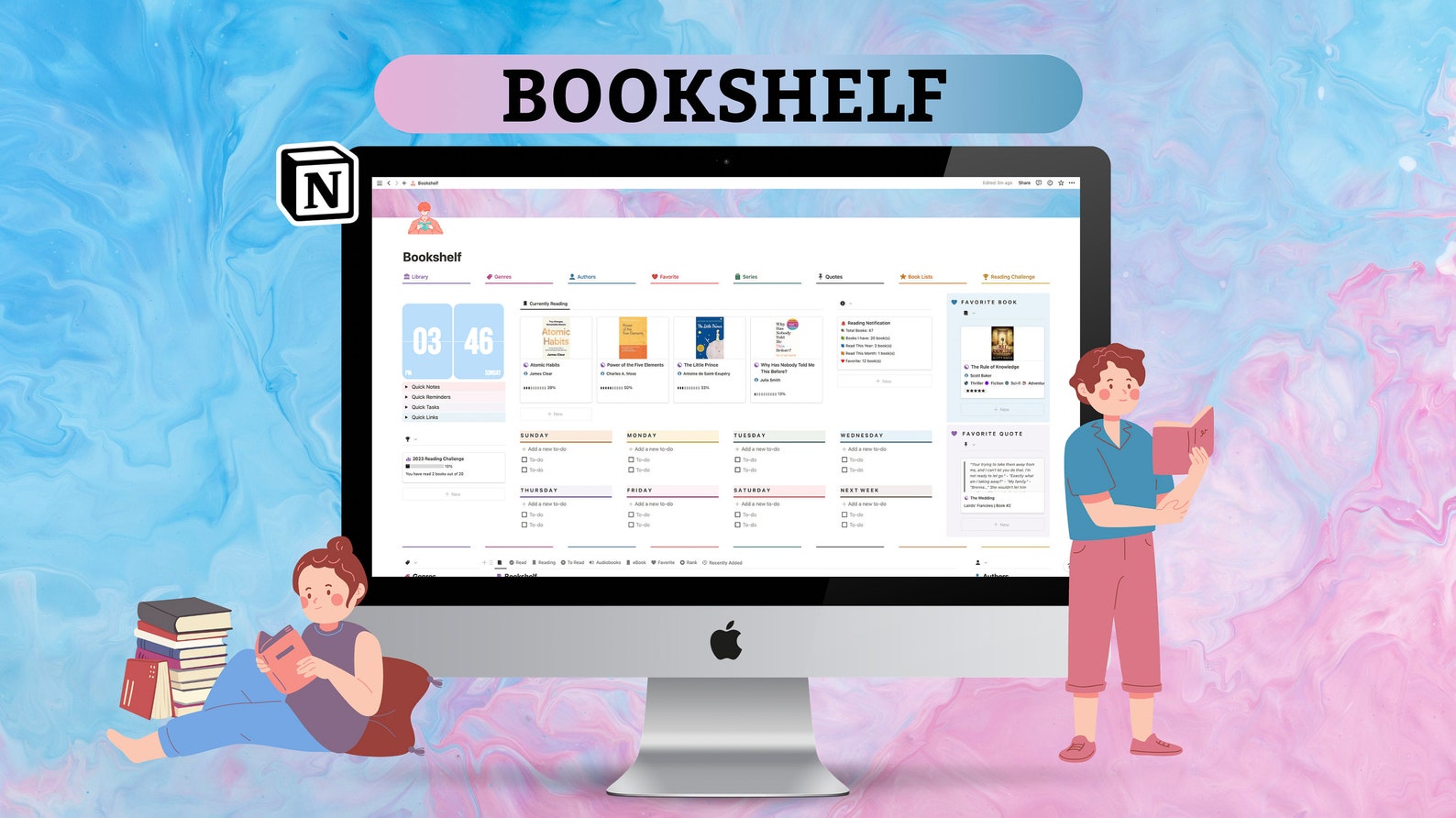 Bookshelf Notion Template | Notion Reading Journal Template | Book ...