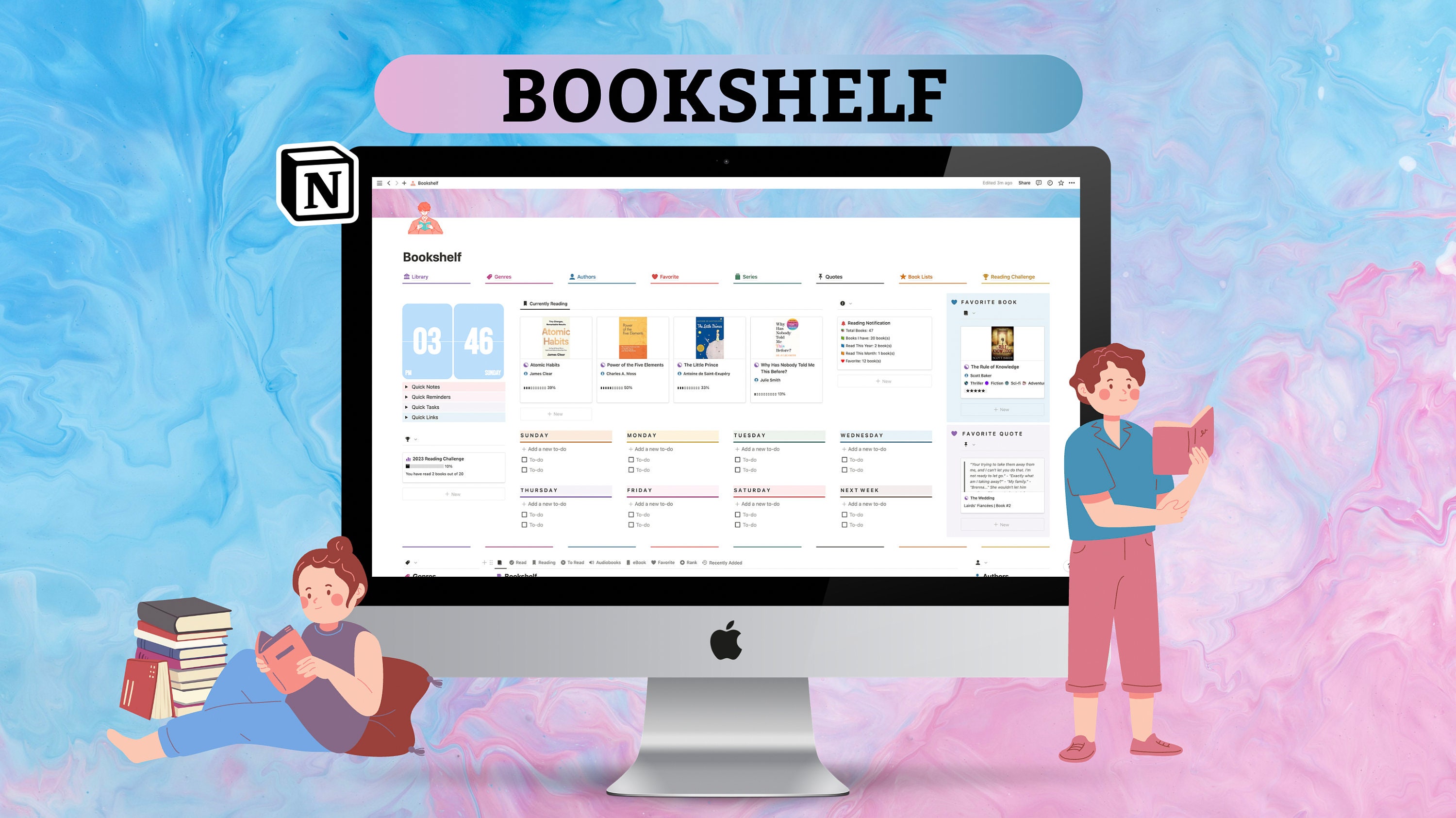 Bookshelf Notion Template | Notion Reading Journal Template | Book ...