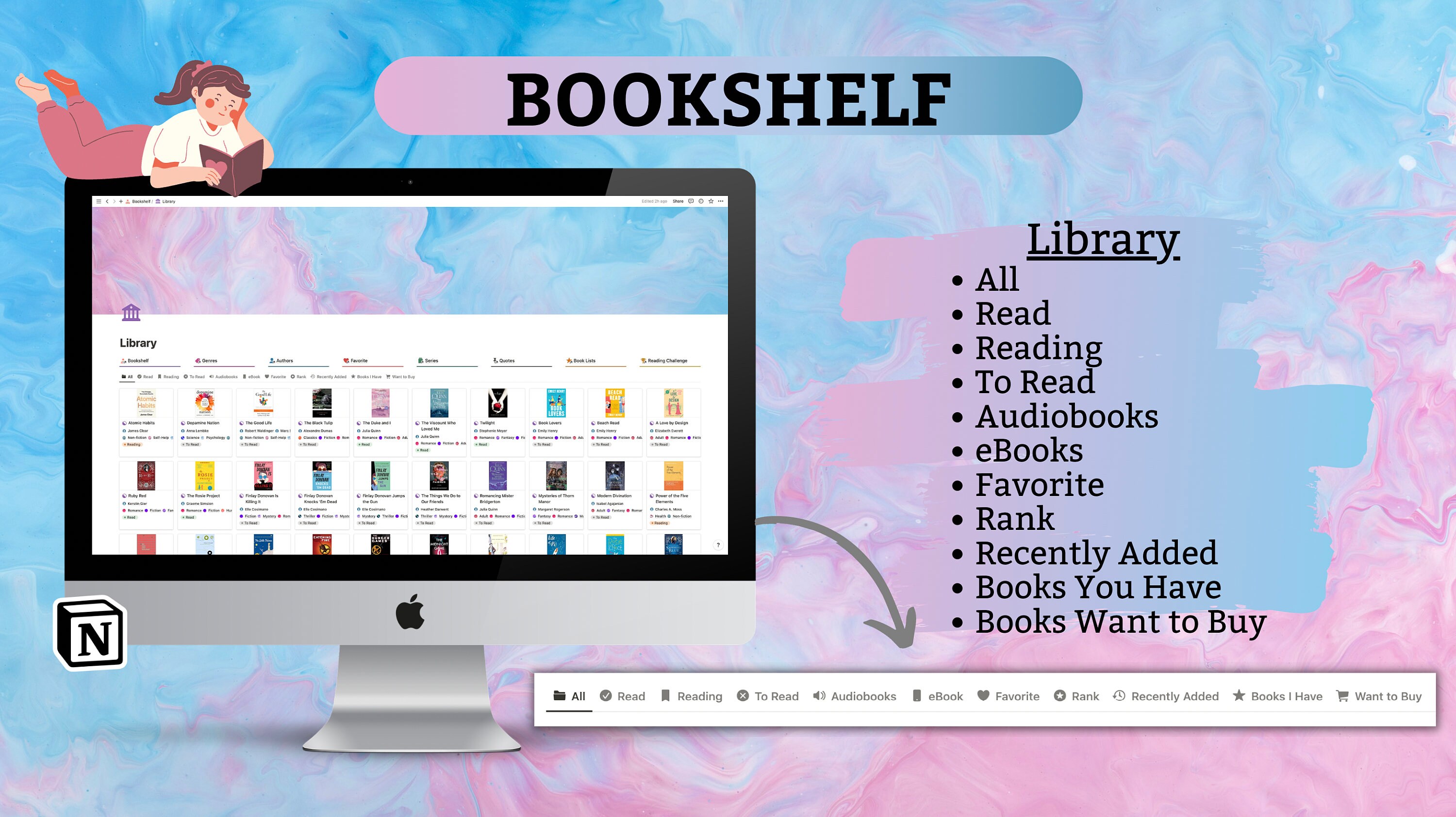 Bookshelf Notion Template | Notion Reading Journal Template | Book Tracker | Book Journal ...