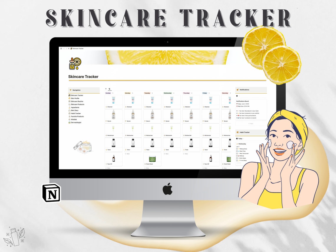 Skincare Tracker Notion Template, Skincare Manager Notion, Skincare ...