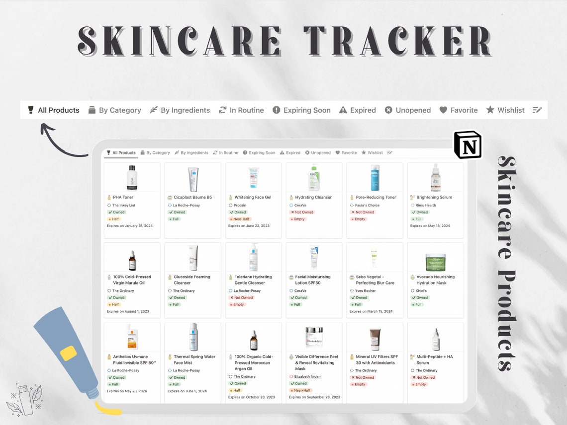 Skincare Tracker Notion Template Skincare Manager Notion Skincare