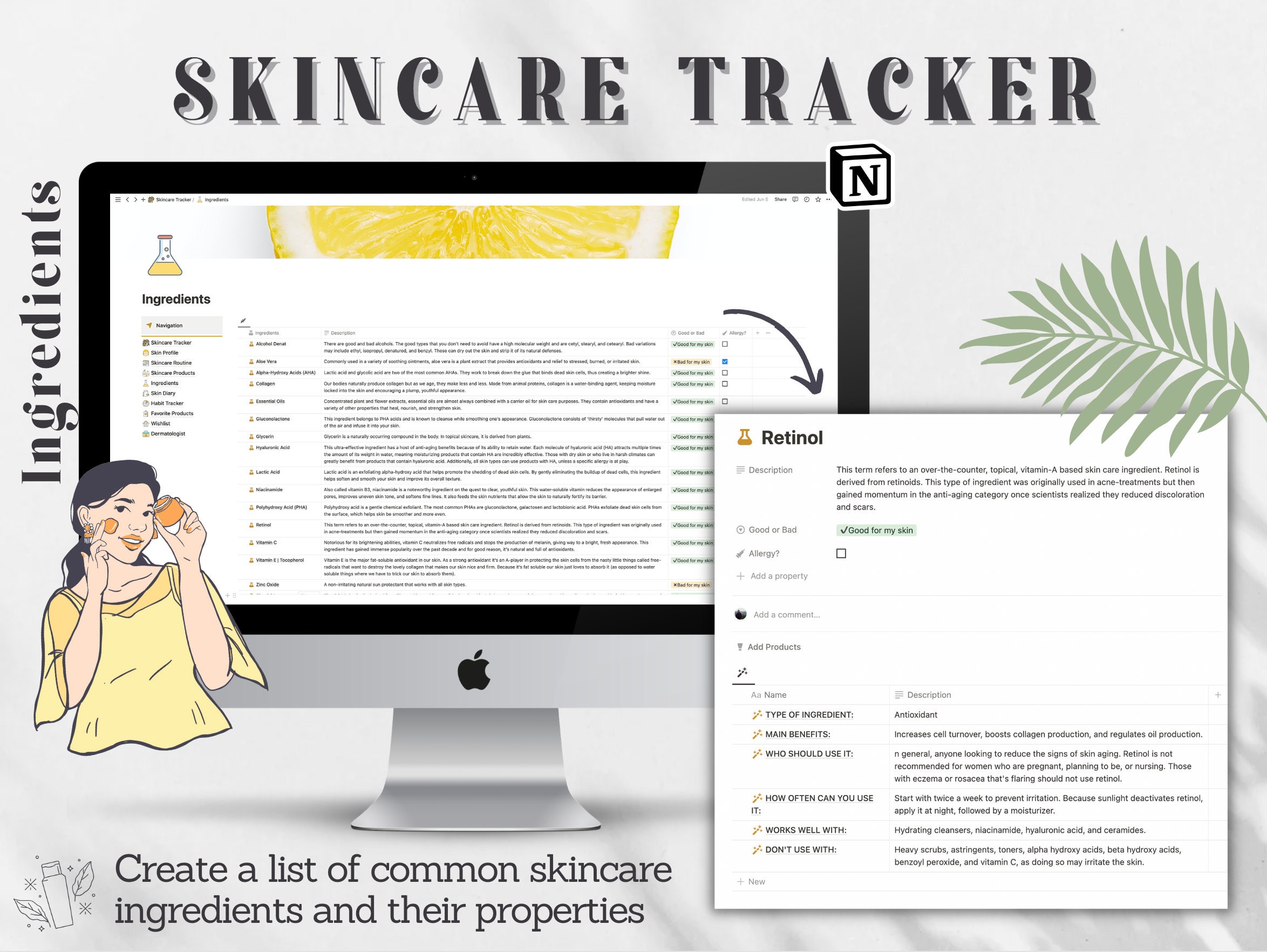 Skincare Tracker Notion Template, Skincare Manager Notion, Skincare ...