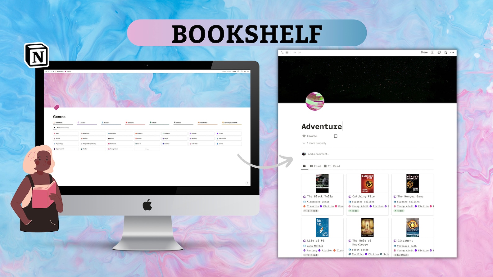 Bookshelf Notion Template | Notion Reading Journal Template | Book Tracker | Book Journal ...