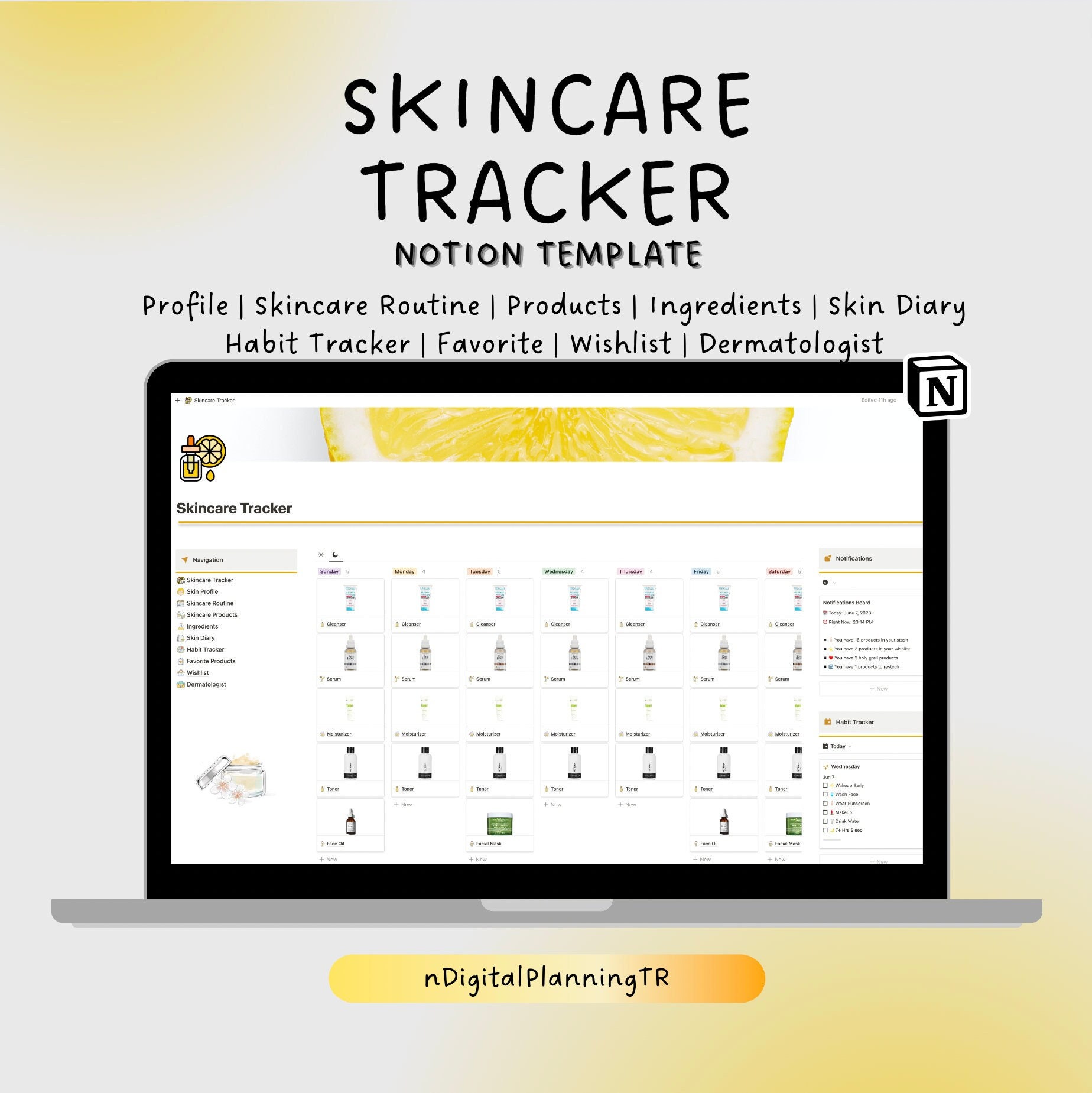 Skincare Tracker Notion Template, Skincare Manager Notion, Skincare ...