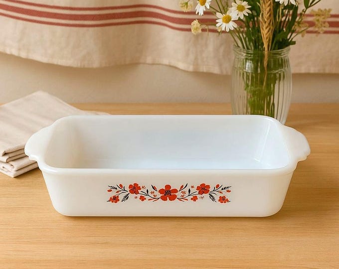 Vintage 1960s Fire-king Primrose Floral Casserole Dish, White Milk ...