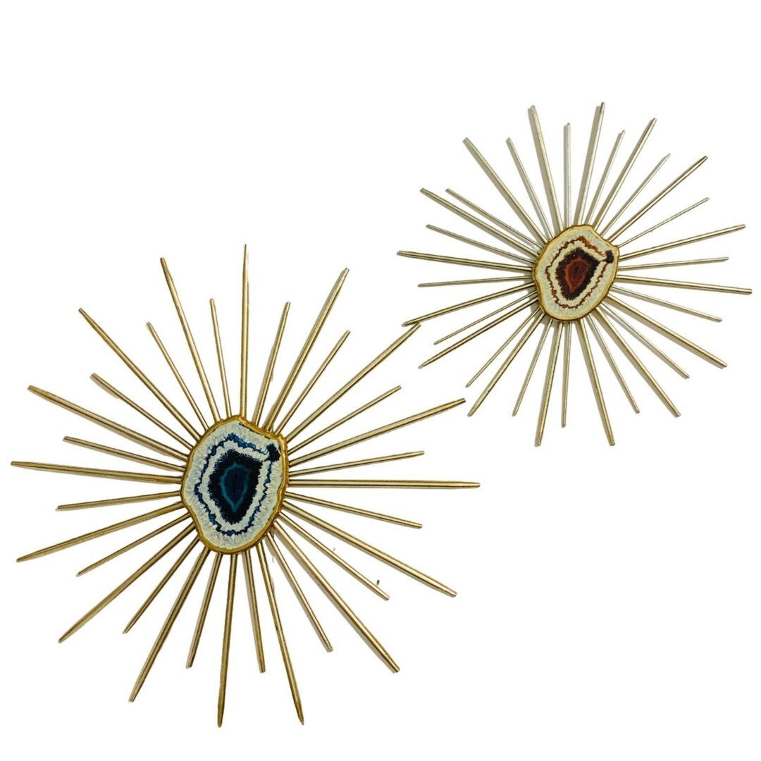 Retro Atomic Style Sunburst Wall Art Set of 2 Gold Decorative Metal ...