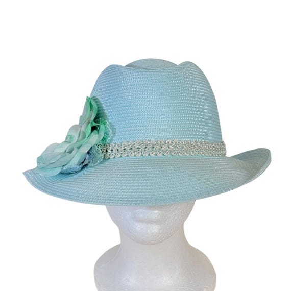 Mr Hi's Classic Baby Blue Fedora, Vintage Chic 80s Fl… - Gem