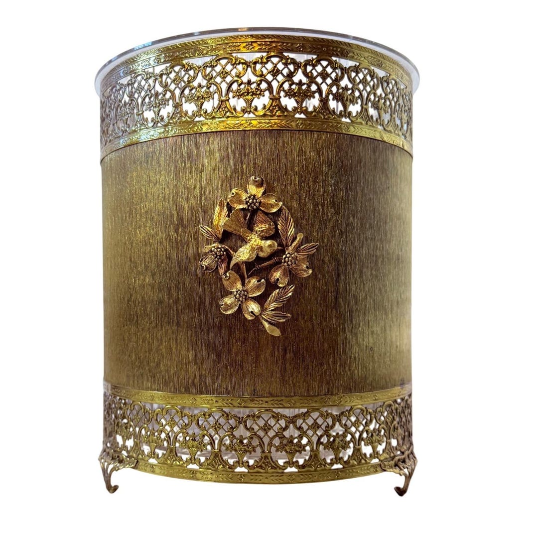 MCM Hollywood Regency Filigree Wastebasket VTG 60s Ornate Gold Tone ...