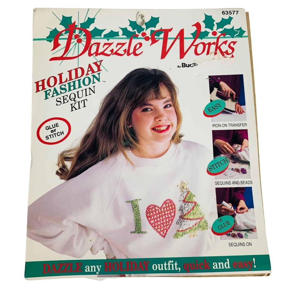 Vintage 1992 Dazzle Works by Bucilla Holiday Fashion Sequins Kit DIY ...
