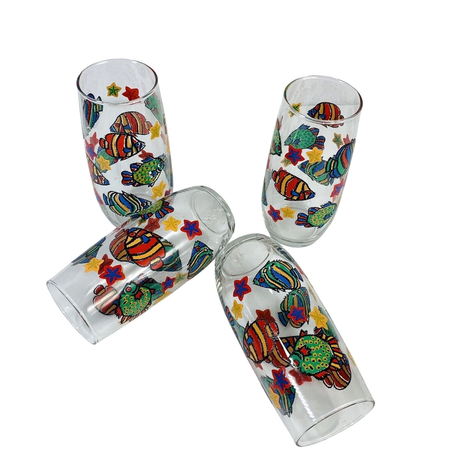 Libbey Summer Tropical Fish Glasses Set of 4 Colorful 16oz Tumbler ...