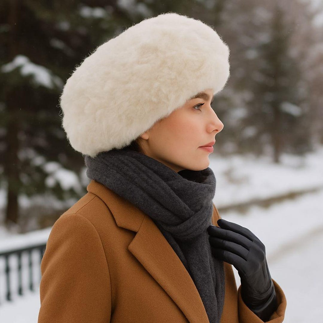 Vintage off White Faux Fur Hat, Fluffy Winter Russian Style Ushanka ...