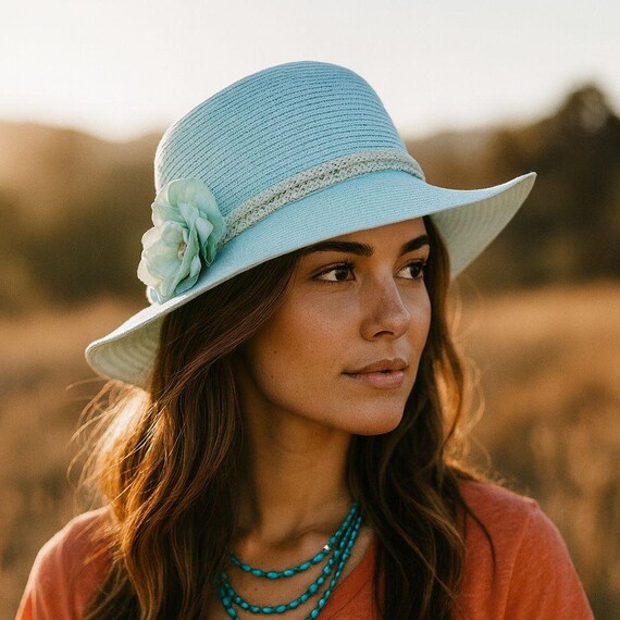 Mr Hi's Classic Baby Blue Fedora, Vintage Chic 80s Fl… - Gem