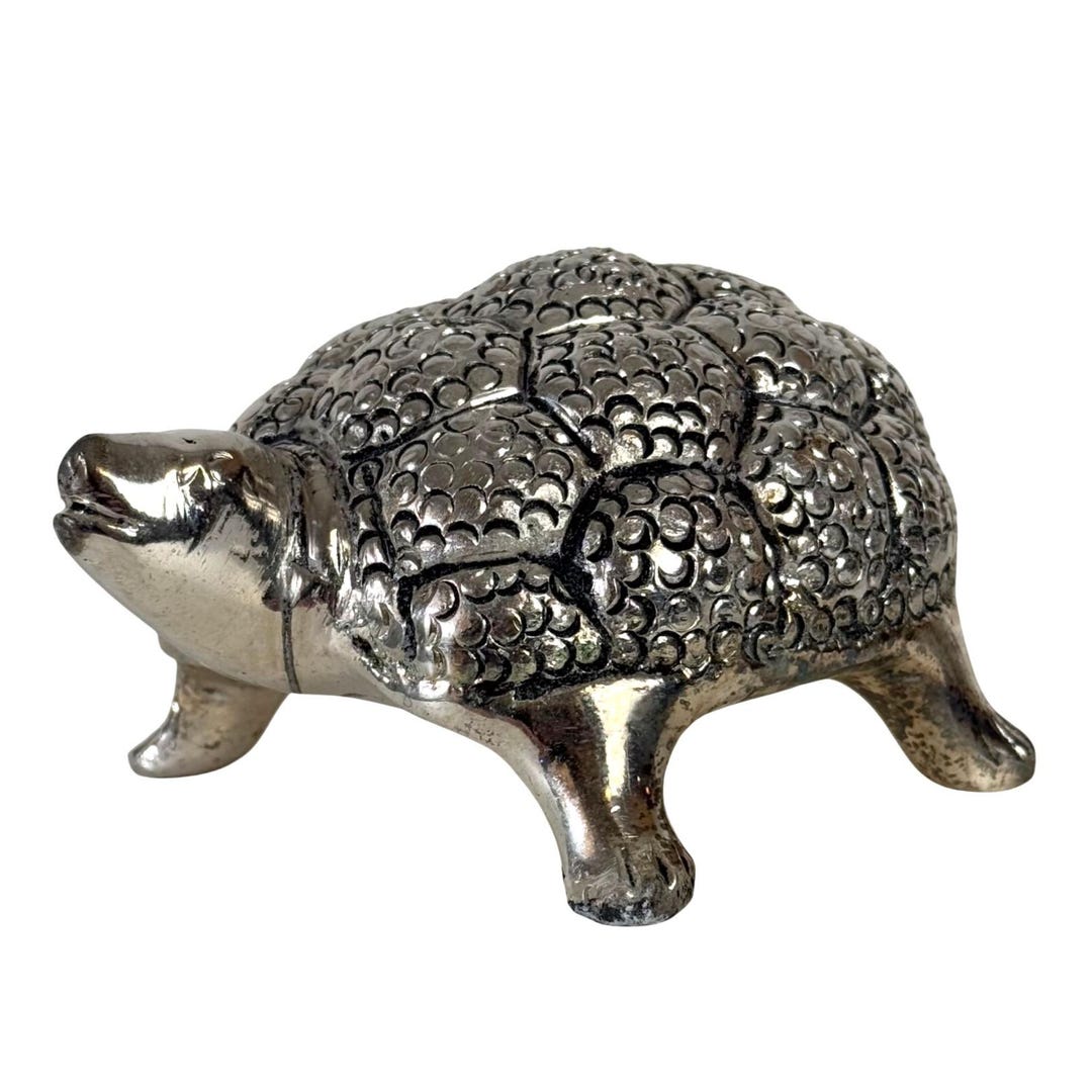 Ocean Life White Metal Tortoise Sculpture Embossed Shiny Silver Tone ...