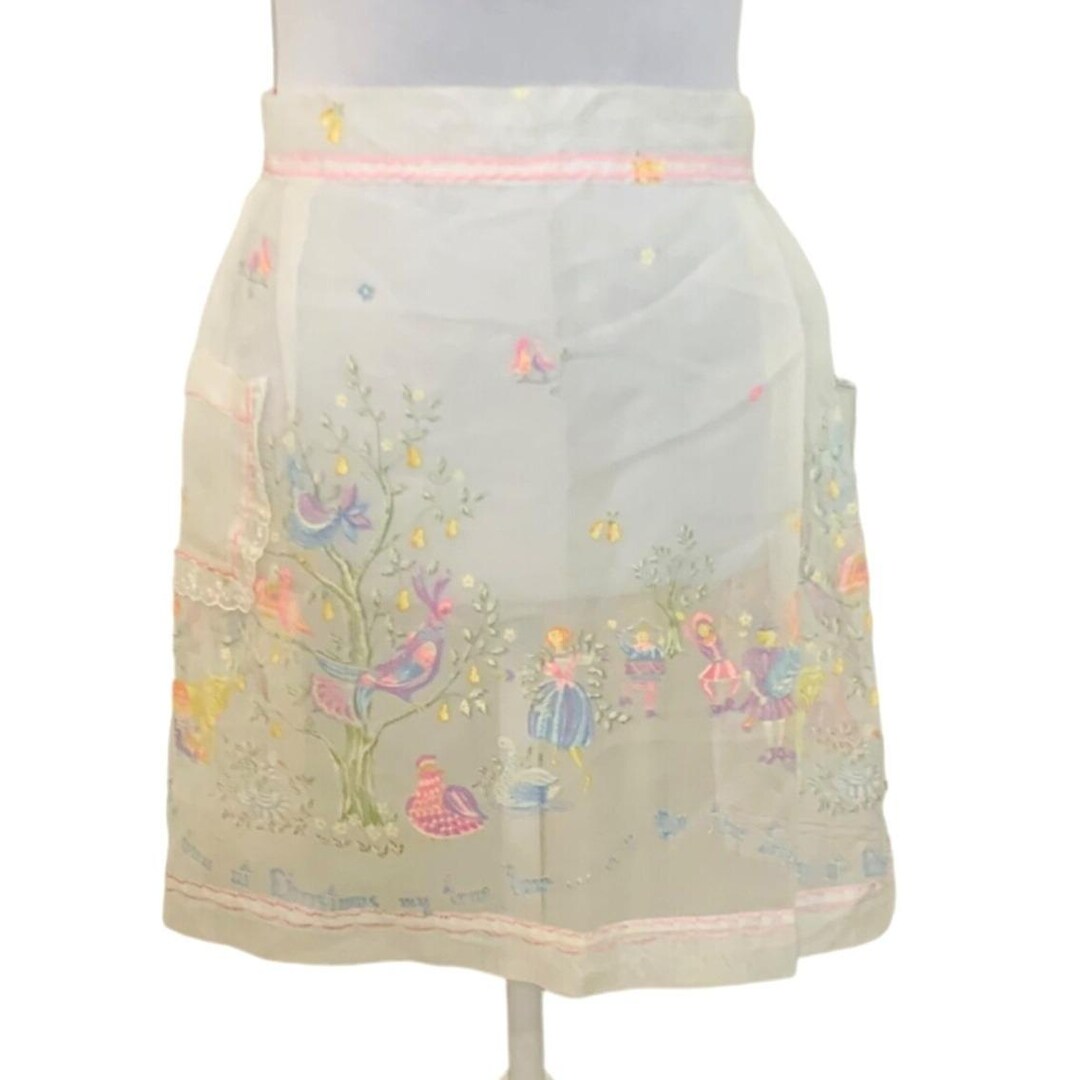 June Cleaver Christmas White Printed Embroidered Sheer Half Apron ...