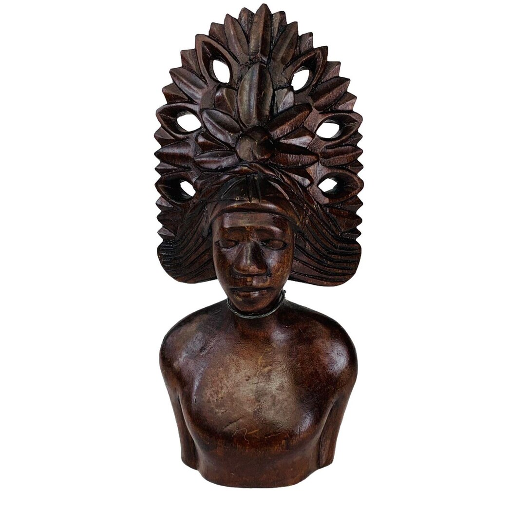 Wooden Indigenous Woman Bust Sculpture Home Decor Native Vintage Hand ...