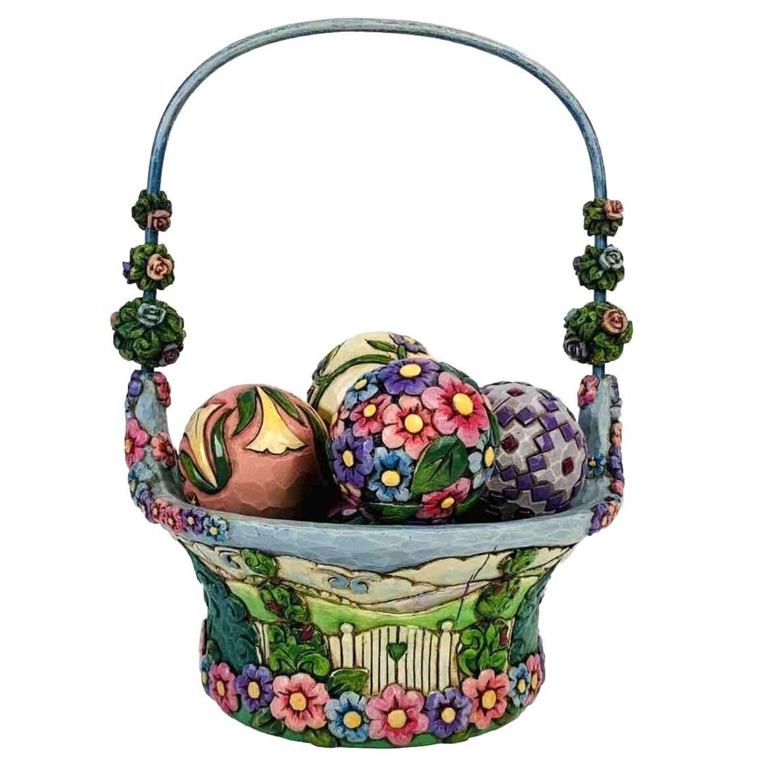Jim Shore Spring Fling Easter Basket Art Floral Blossoms With 7 Round ...