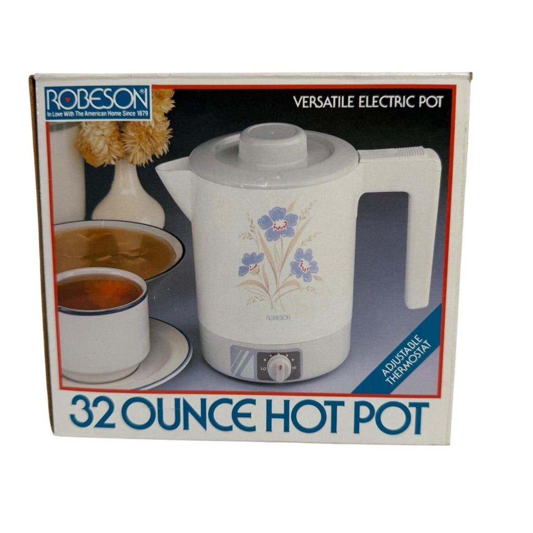 Robeson Electric Hot Pot: 32 Oz Blue Floral Retro Kitchen Kettle - Etsy