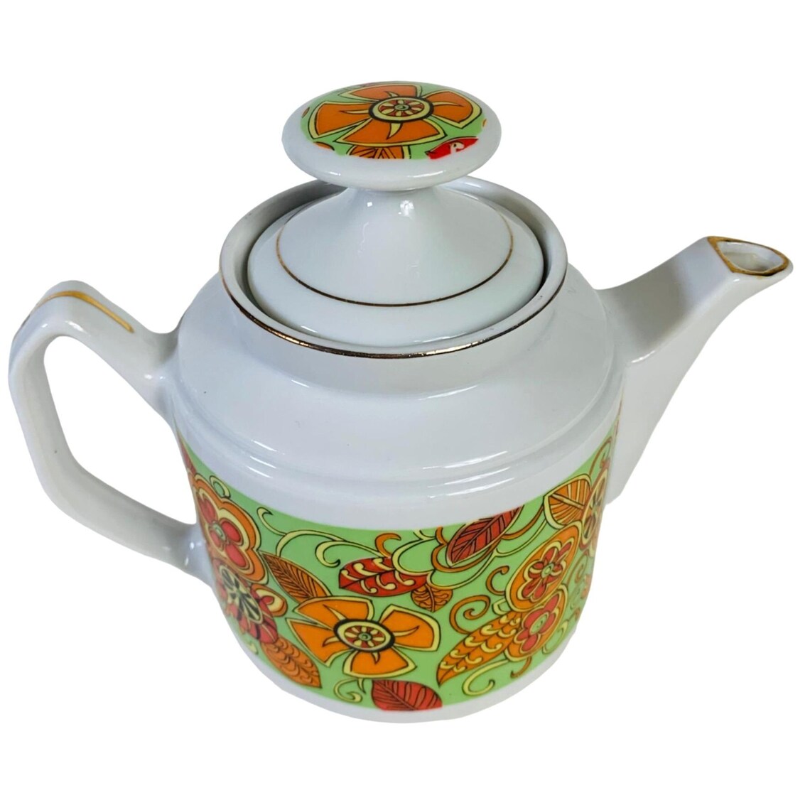 Vintage Retro 70s MCM Tea Pot Orange Flower Child Mod Groovy Motif ...