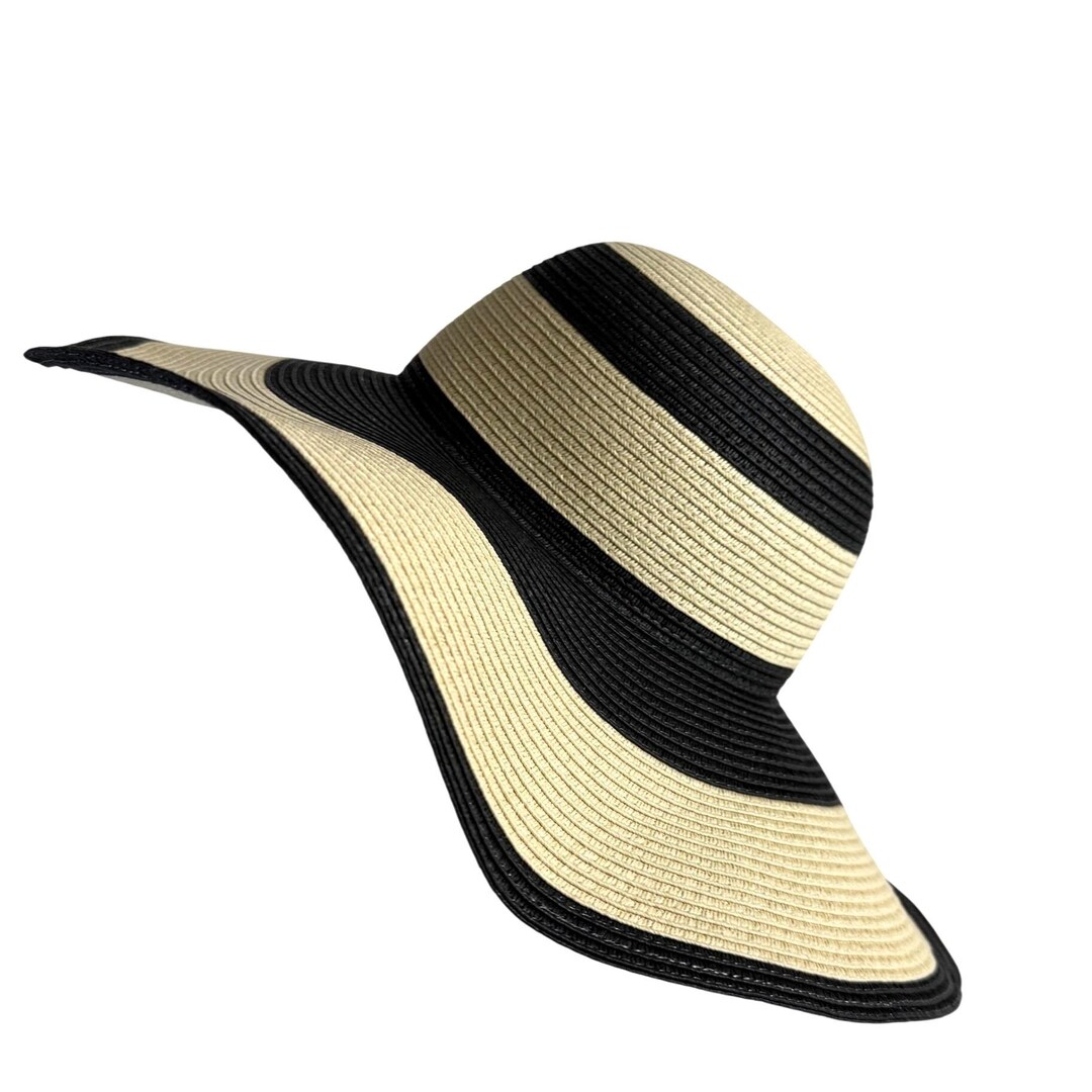 Serra Woven Wide Brimmed Floppy Sun Hat Two Tone Stripe Natural Tan ...