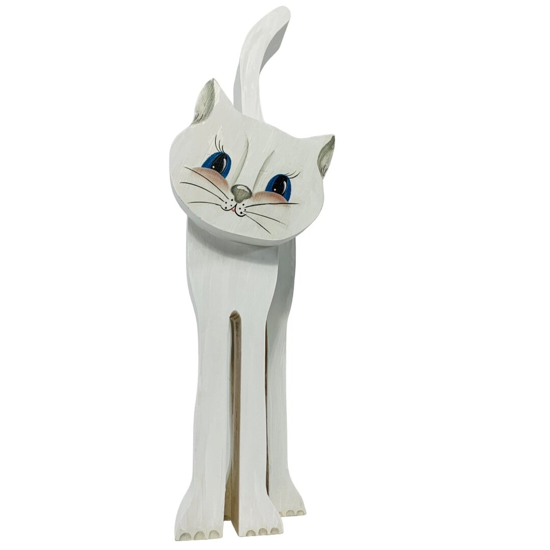 Vintage Wooden Cat Figure Table Top Decor Folk Art Handmade 3D Farm ...