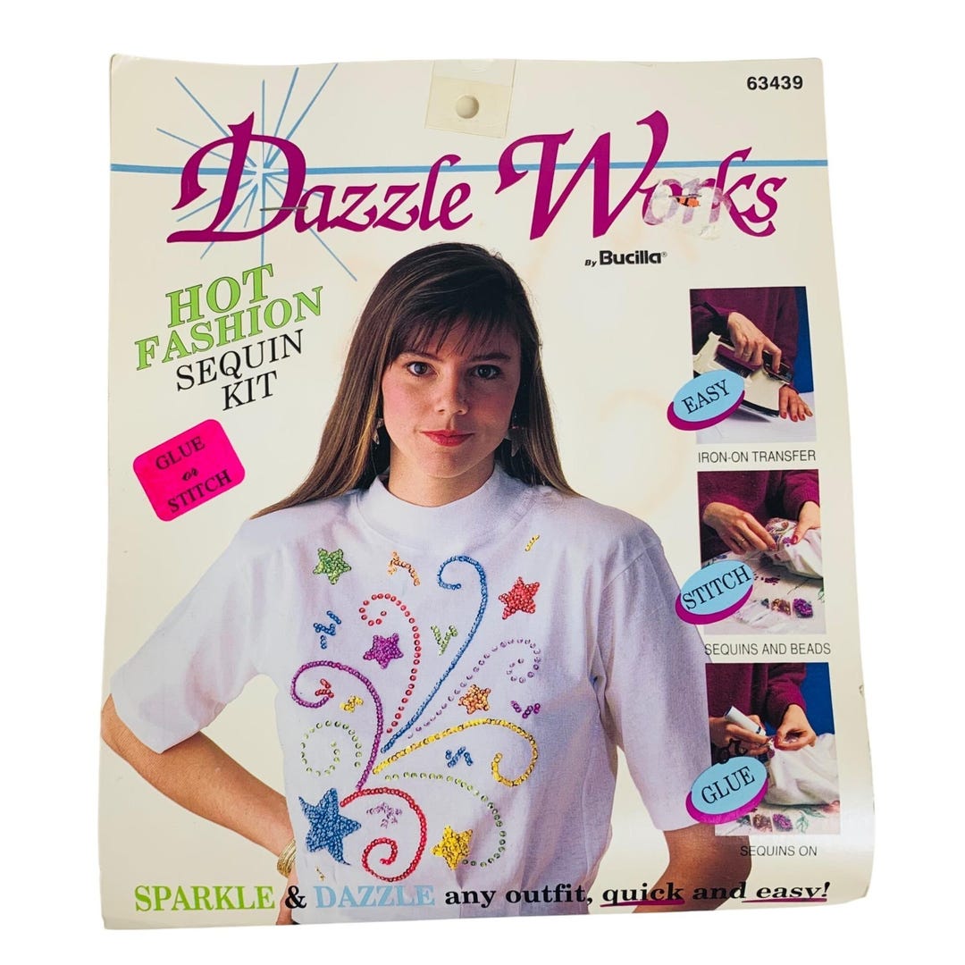 Vintage 1992 Dazzle Works by Bucilla Easy DIY Craft 90s Fashion Sequin ...