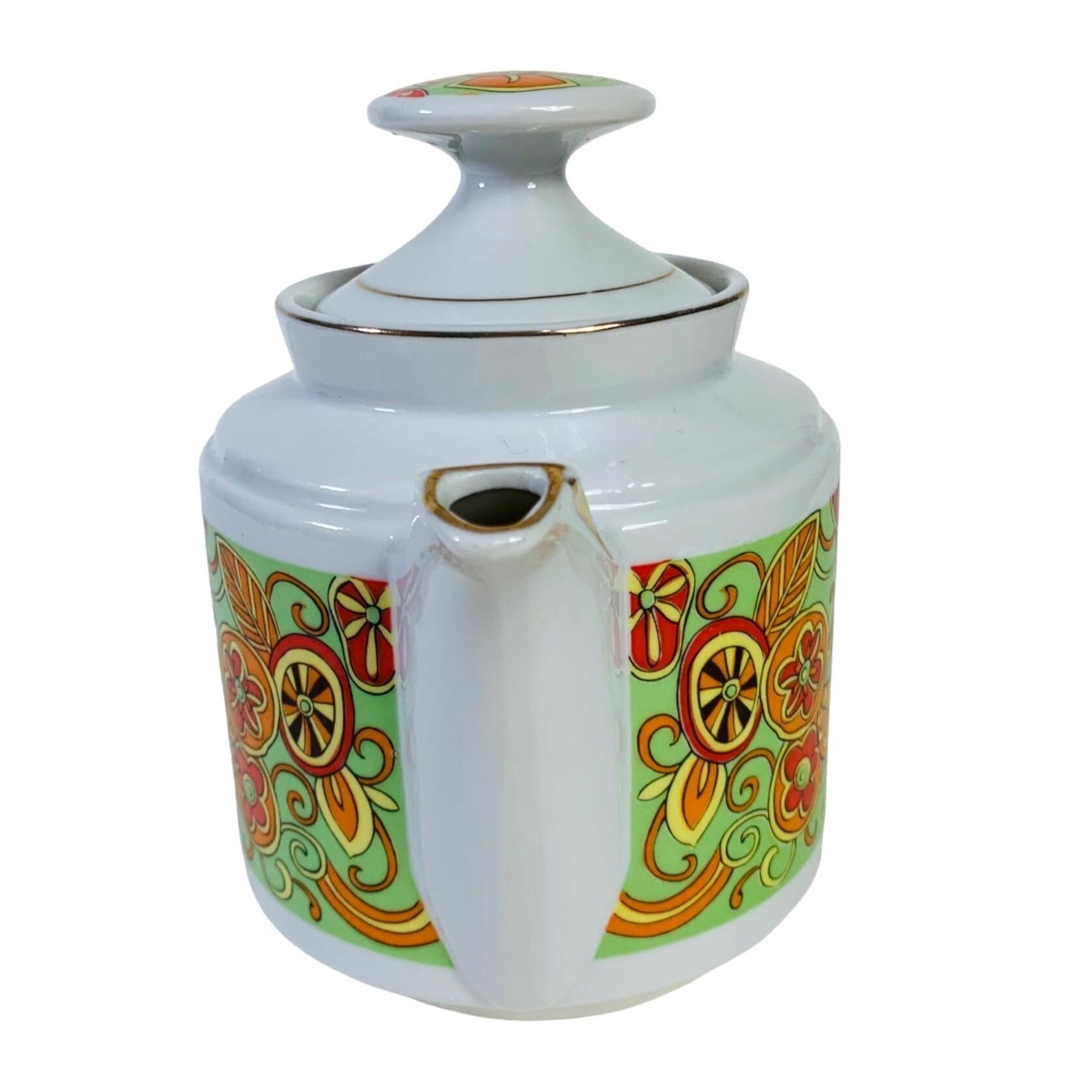 Vintage Retro 70s MCM Tea Pot Orange Flower Child Mod Groovy Motif ...