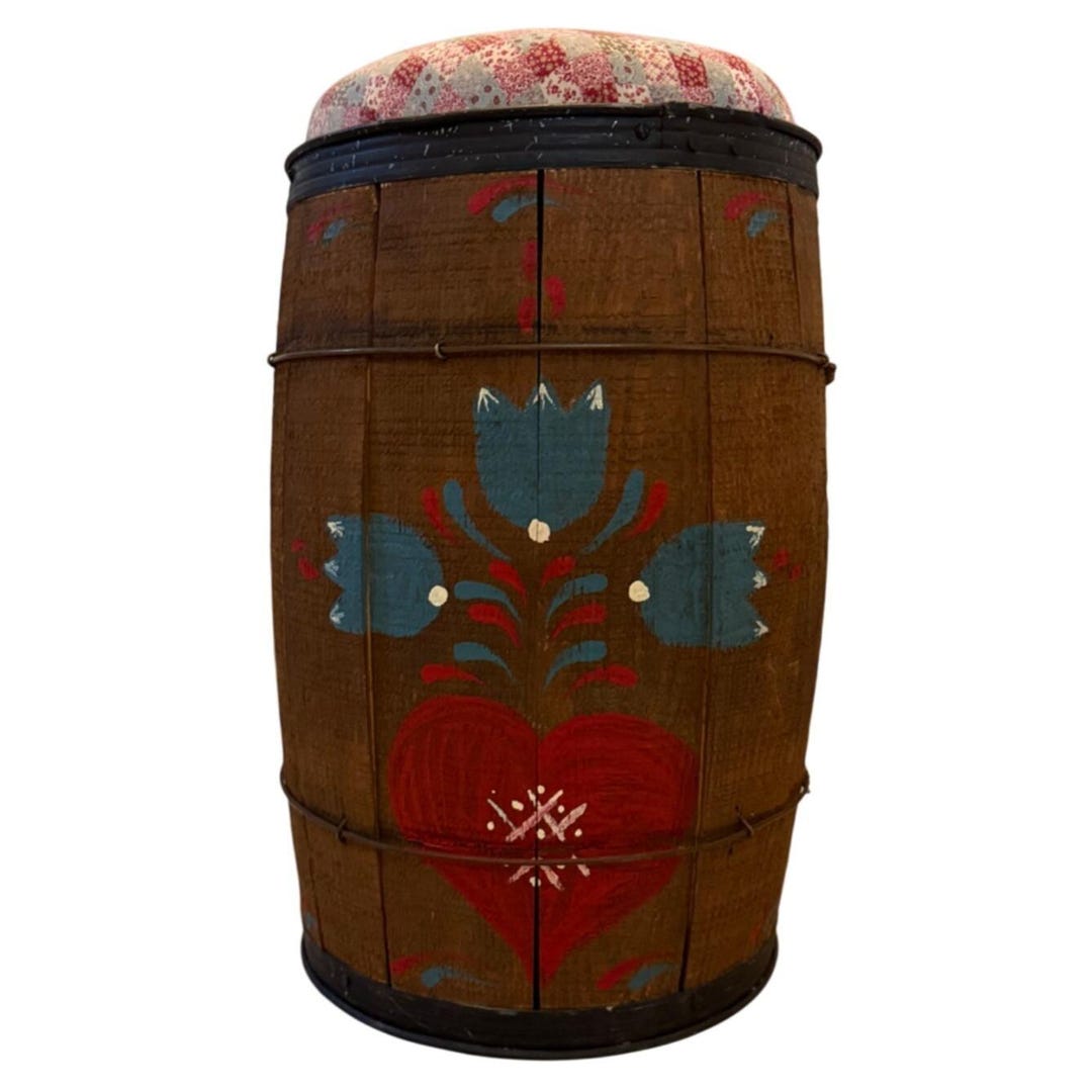 Rustic Wooden Nail Keg Barrel Stool Vintage Cushion Seat Hand Painted ...
