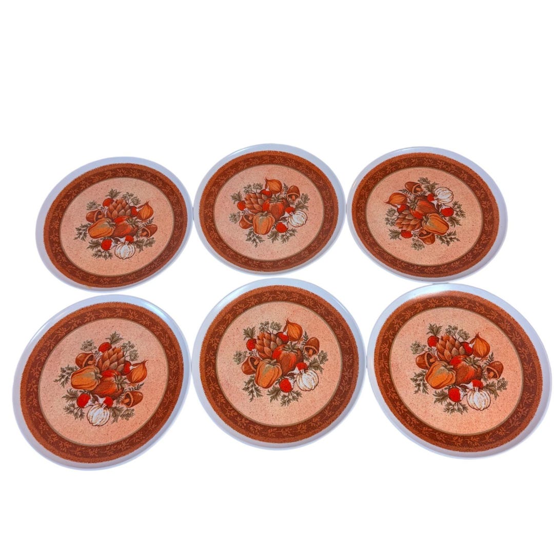 Retro Melmac Melamine 9" Dinner Plates Set of 6 VTG Kitchenware Autumn ...