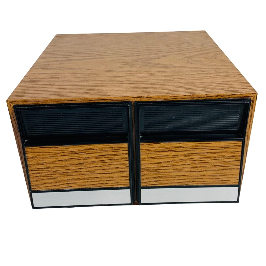 Retro 40 CD Compact Disc Storage Box Two Drawers Case Faux Wood VTG ...