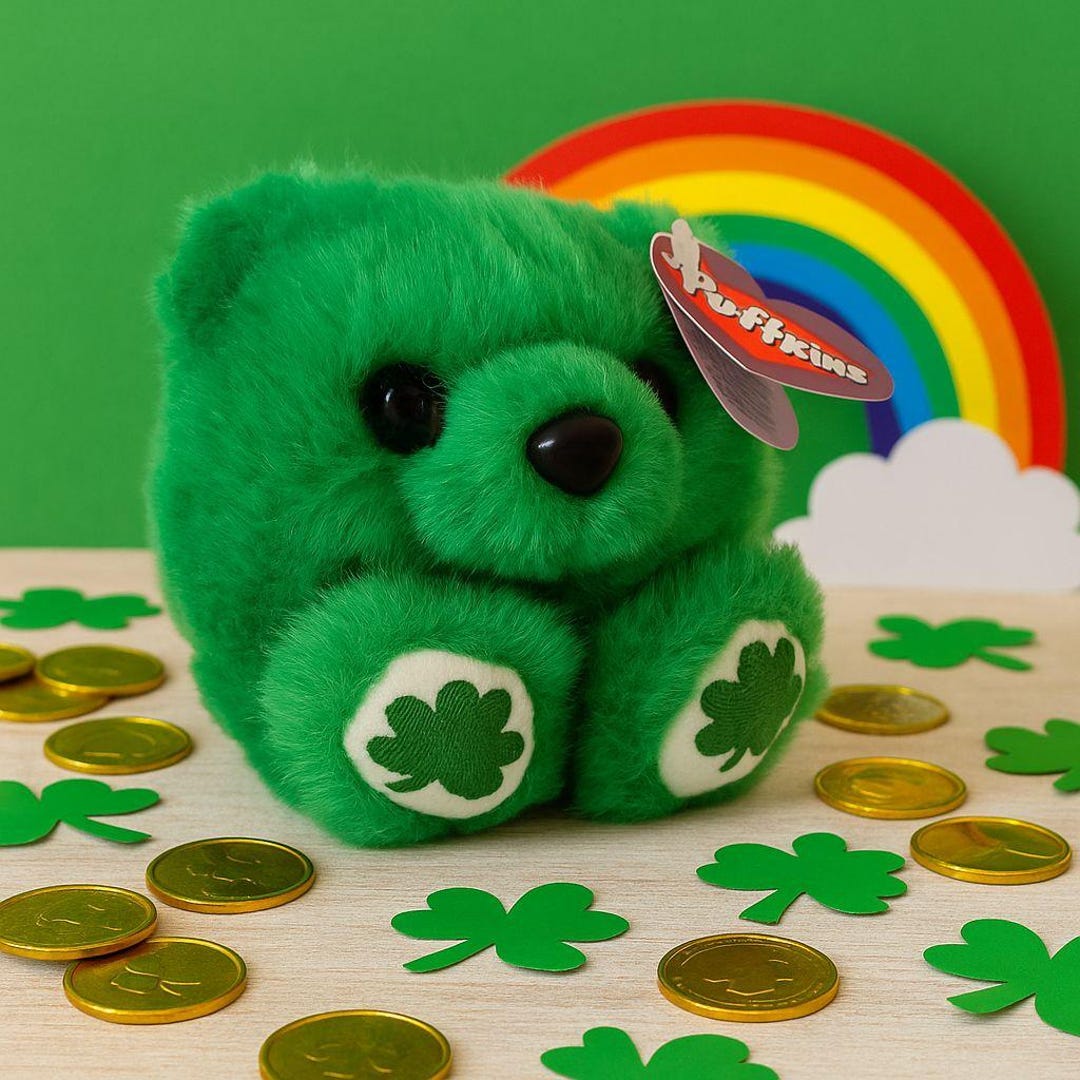 Puffkins Shamrock Bear Plush by SWIBCO, Mini Green St. Patrick’s Day ...