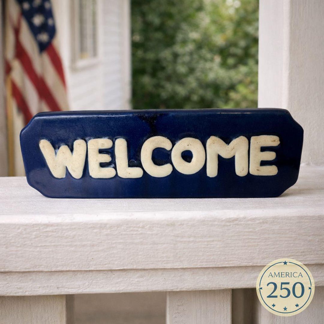 Vintage Hermitage Pottery Cobalt Blue Glazed Welcome Sign, Indoor ...