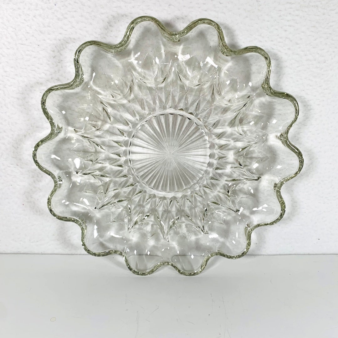 VTG MCM Elegant Cut Glass Egg Plate 10.75 Serving Platter Deviled ...
