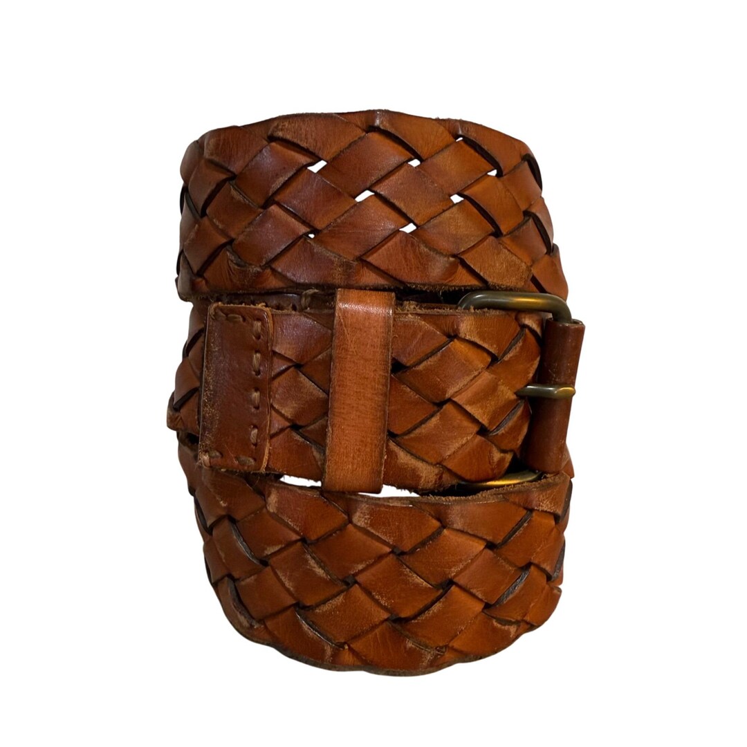 Rustic American Eagle Braided Leather Belt Womens Size L Brass Buckle ...