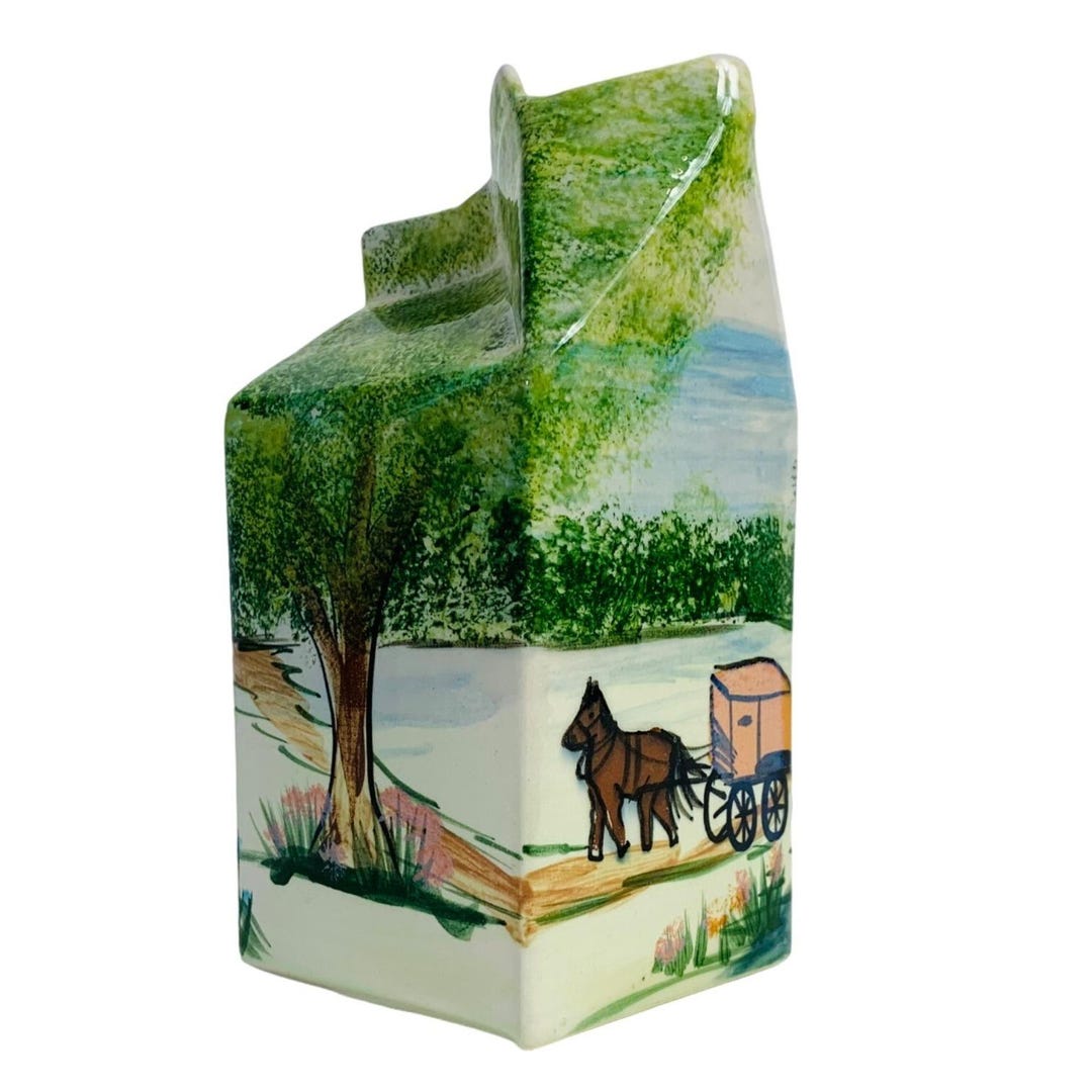 Farmhouse Amish Ceramic Milk Carton Vase Vintage 1977 Horse Buggy ...