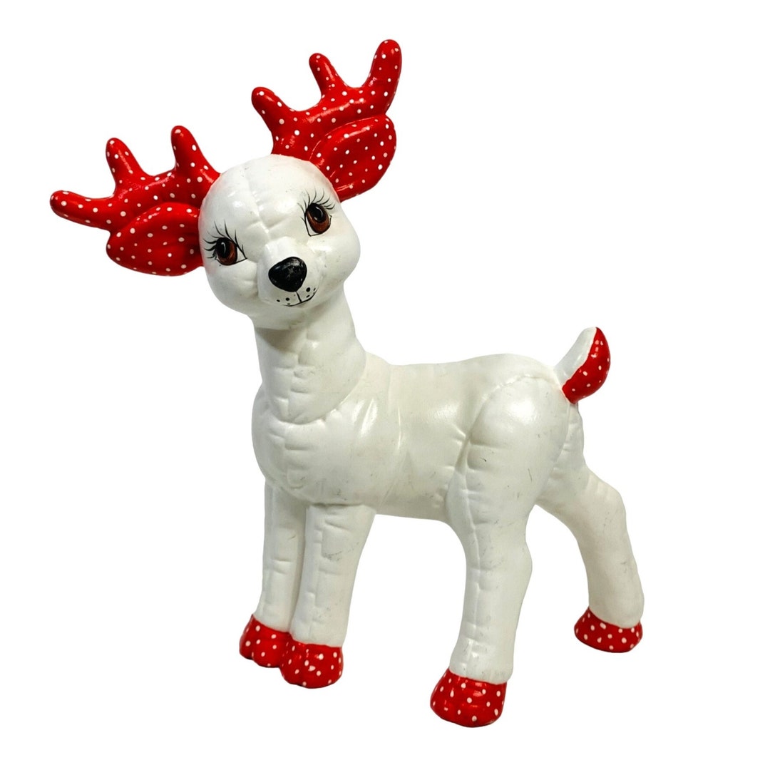 Christmas Reindeer Kimple Ceramic Quilted Mold Figurine Red White Polk ...