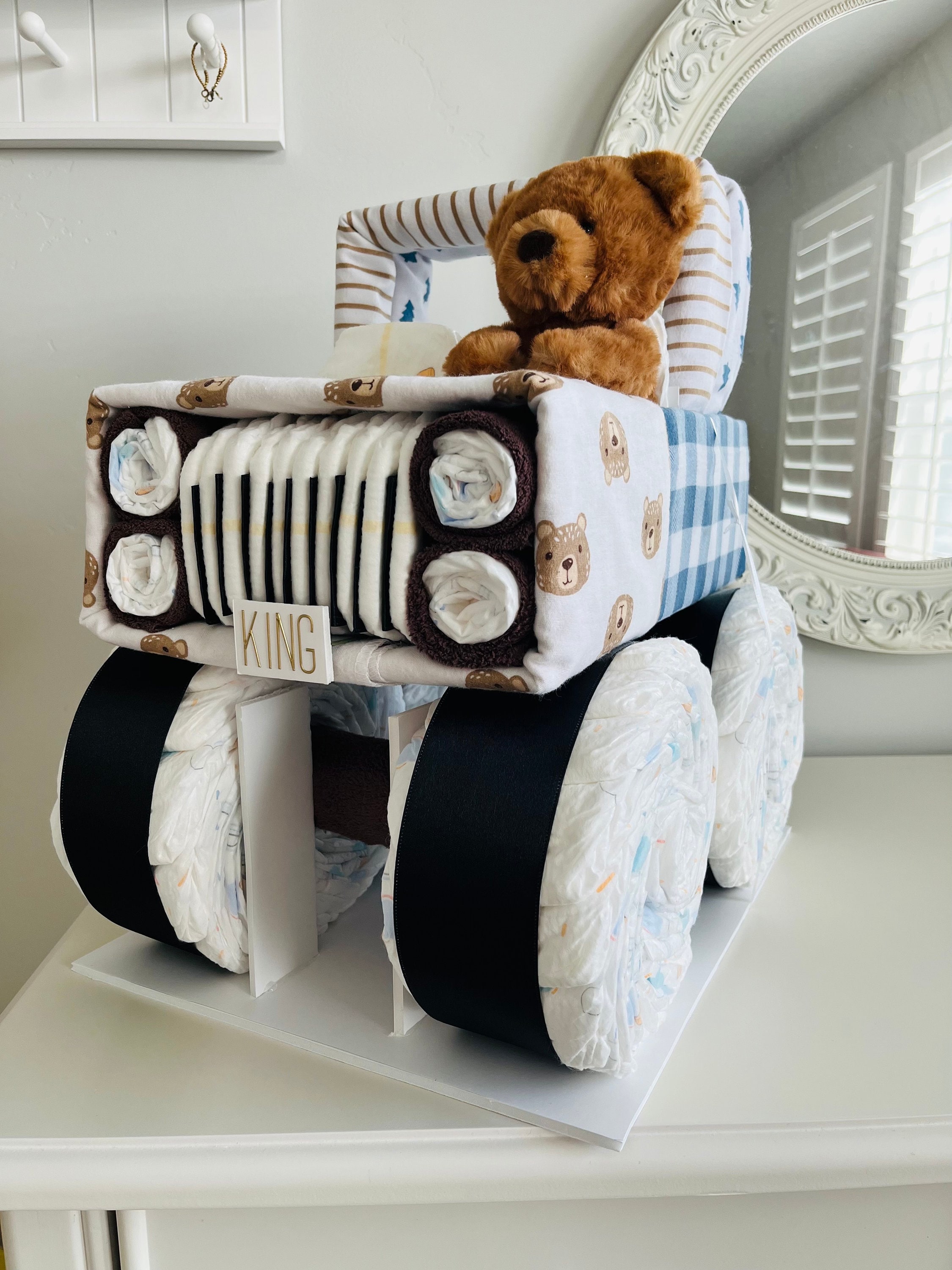 Teddy Bear Diaper Jeep, Diaper Truck, Boy Baby Shower Gift, Adventure ...