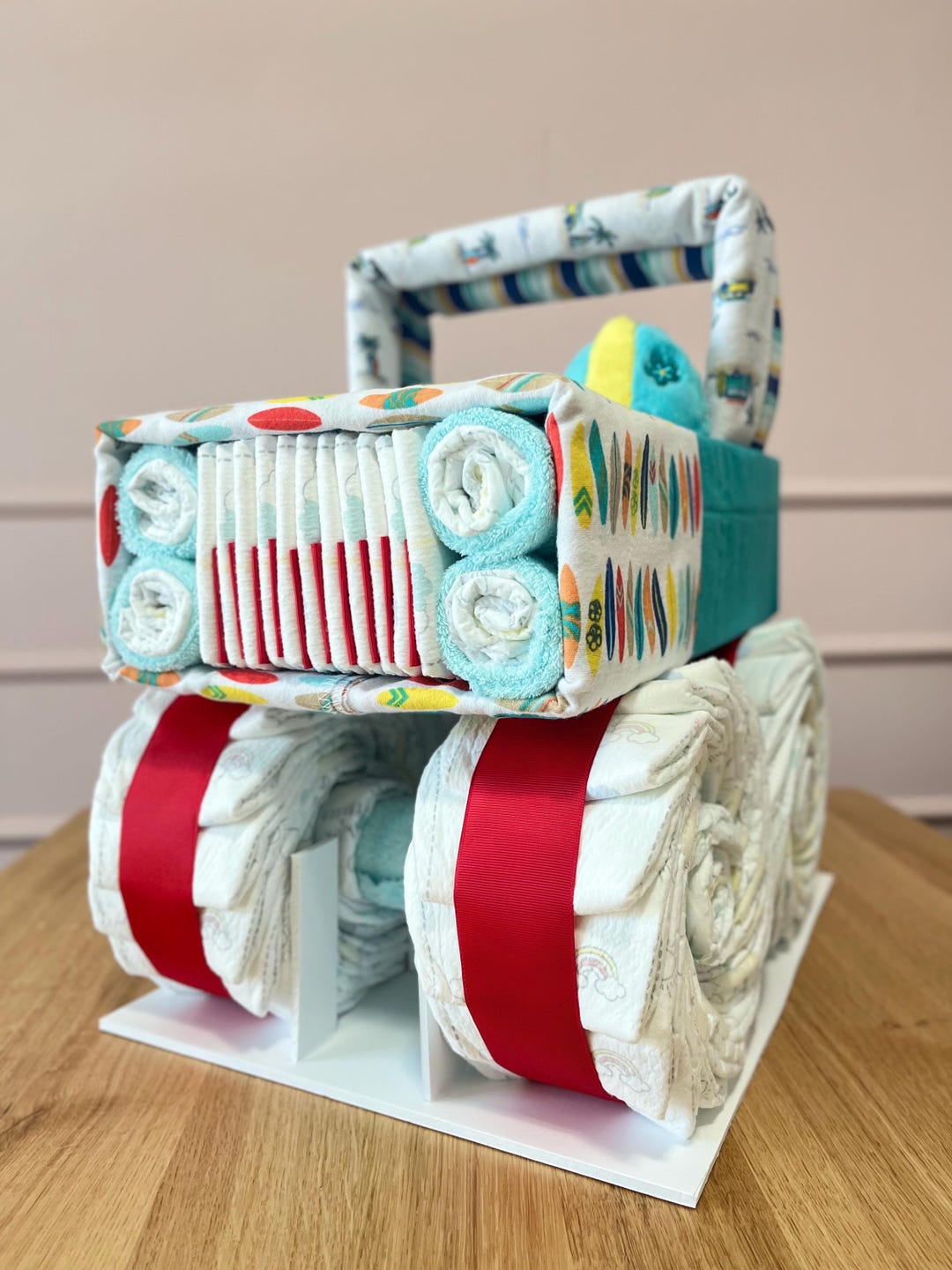 Surfing Diaper Cake Jeep, Diaper Truck, Baby Shower Gift, Surfer Theme ...