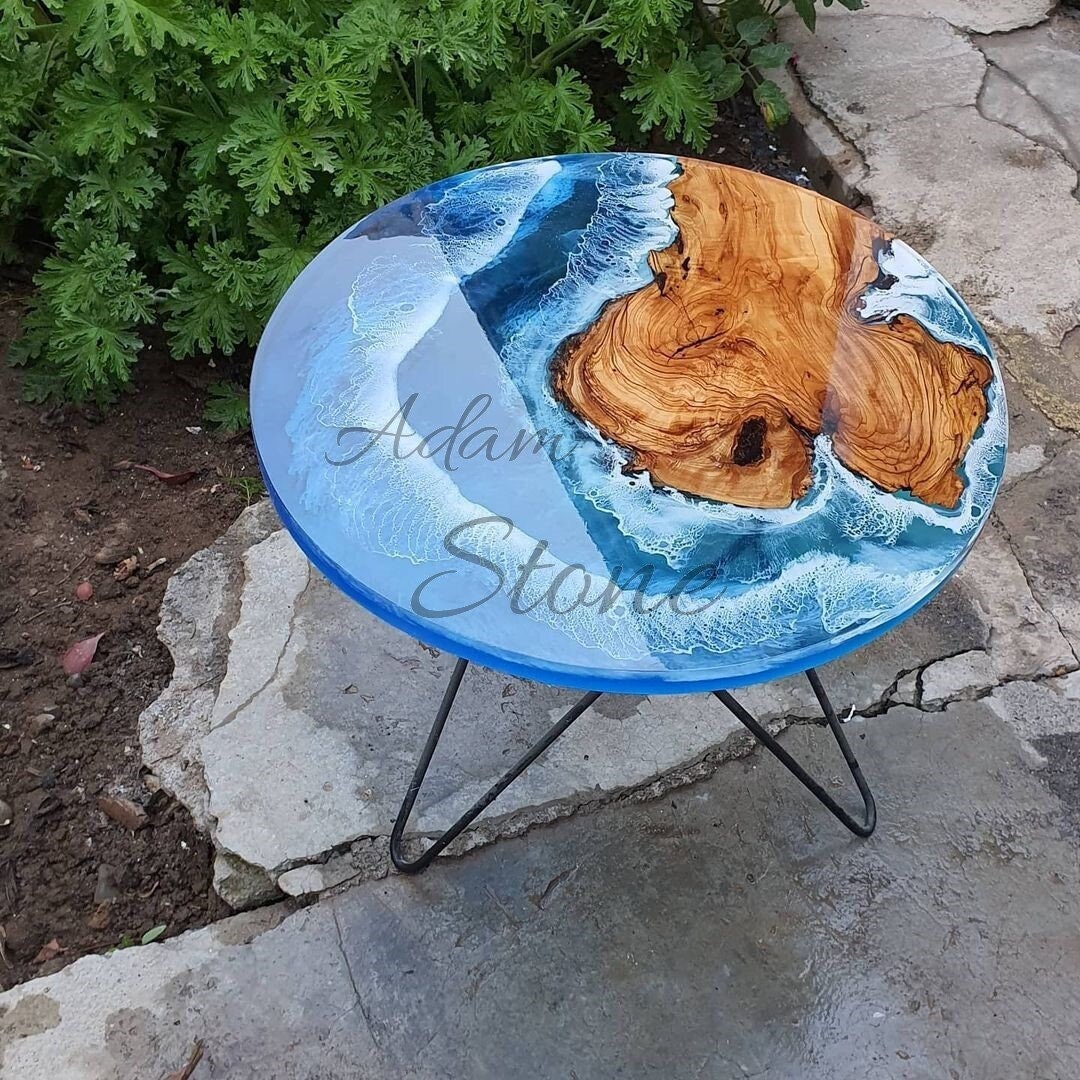 Round Epoxy Table, Round Sofa Table, Side Center Table Top, Live Edge ...