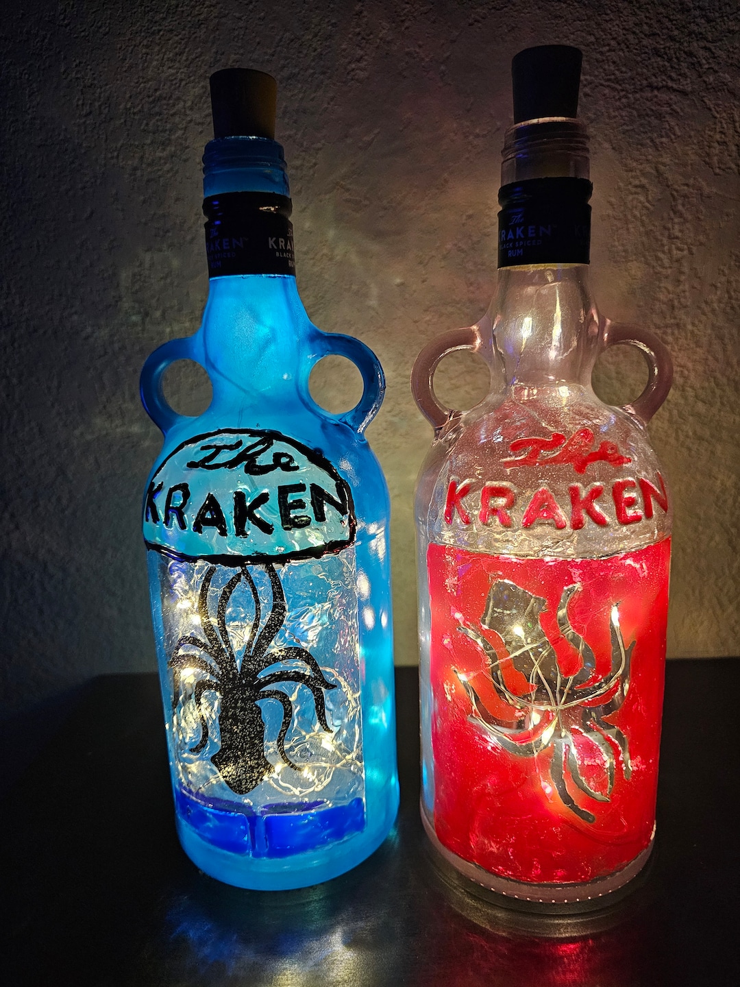 Upcycled Stained Glass Lighted Rum Bottles. the Kraken Black Spiced Rum ...